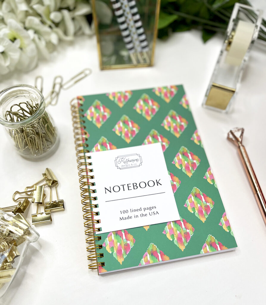 Green Watercolor Diamond Spiral Journal - Katherine Designs & Co.